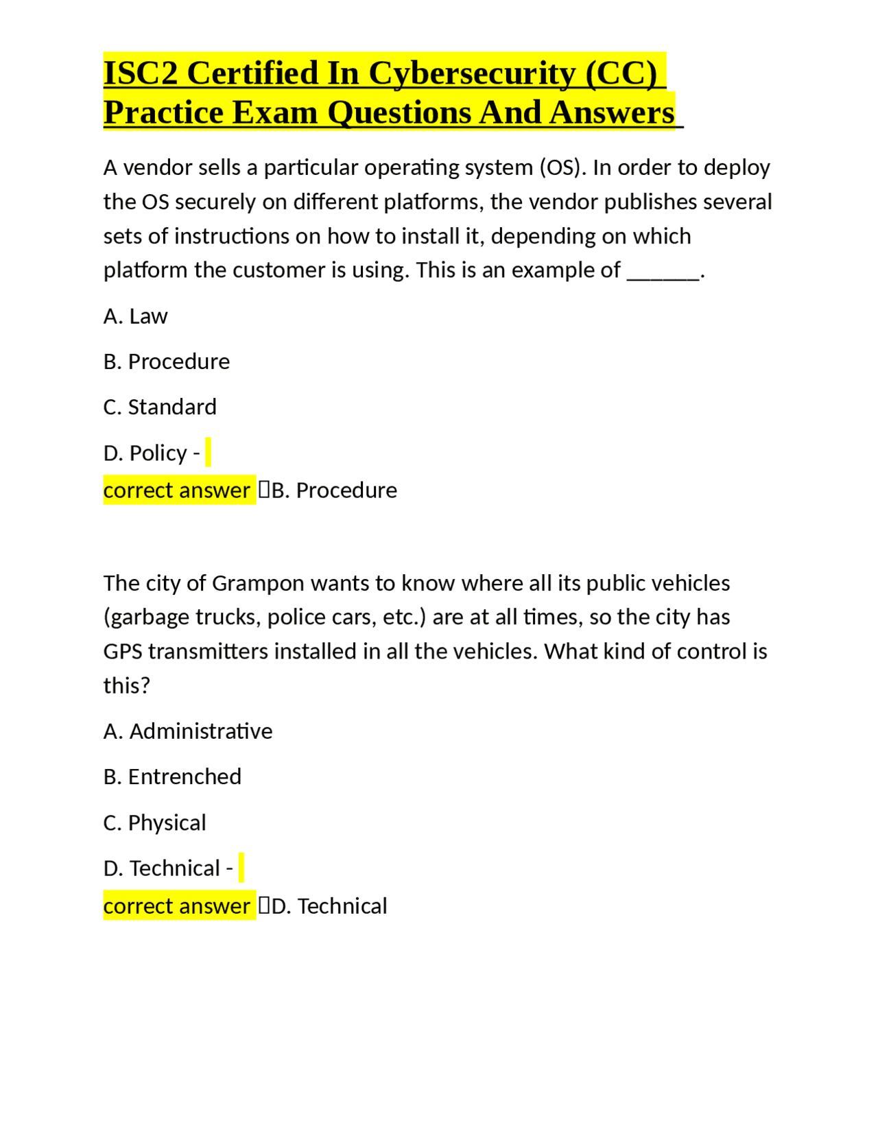 ISC2 CC Certification Practice Exam: Cybersecurity Questions and ...