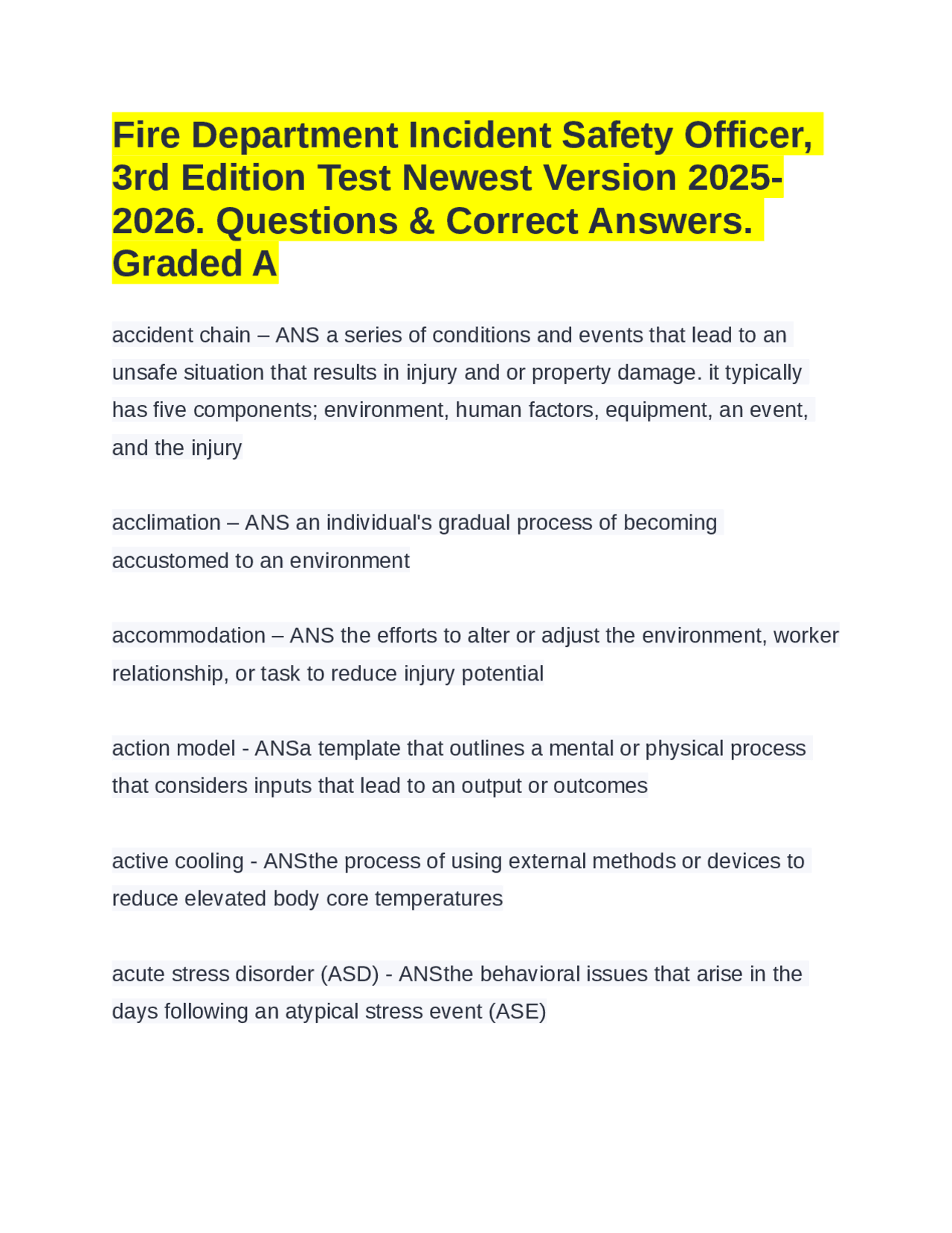 Fire Department Incident Safety Officer, 3rd Edition Test Newest ...