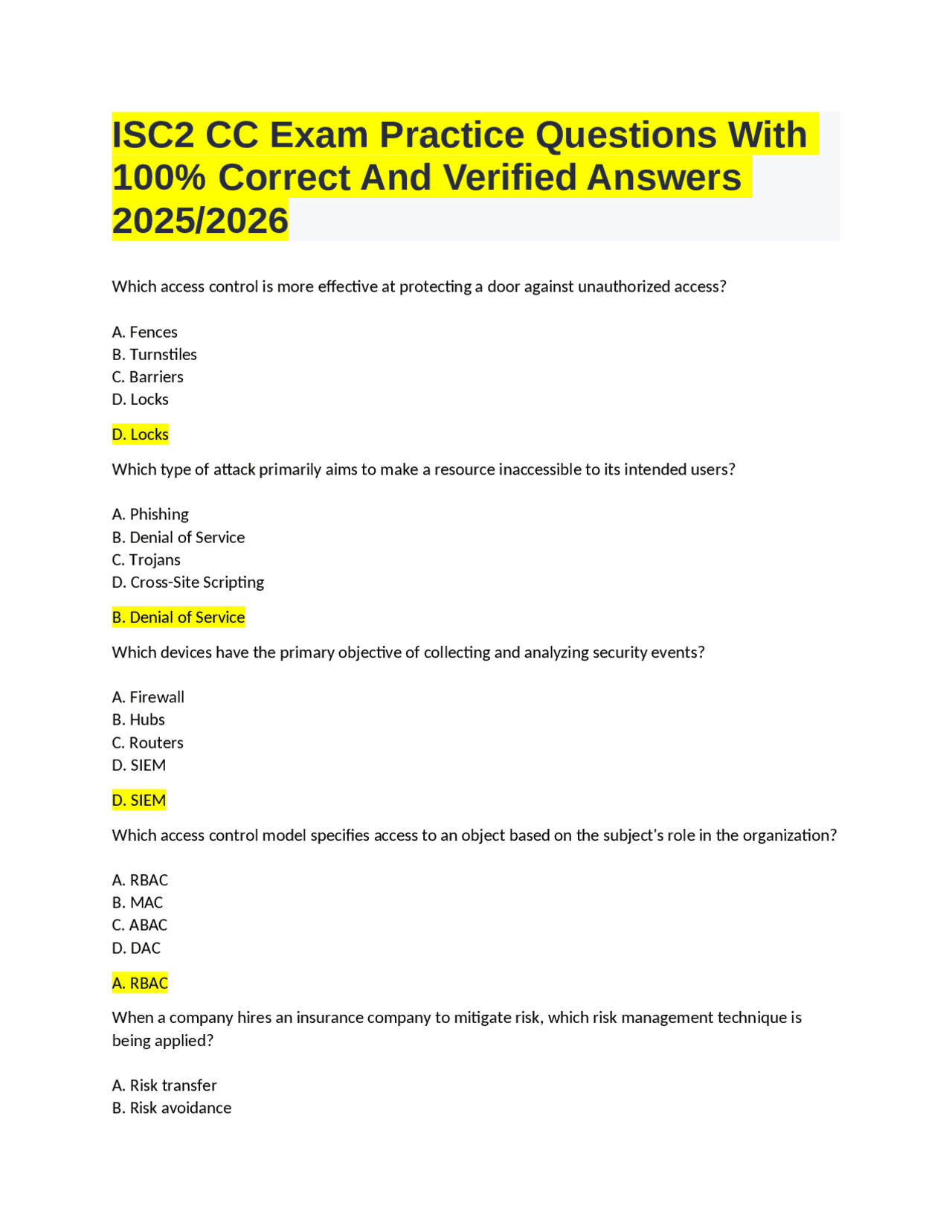 ISC2 CC Exam Practice Questions 2025/2026 | Exams Advanced Education ...