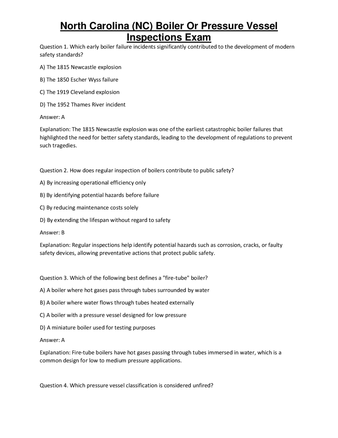North Carolina (NC) Boiler Or Pressure Vessel Inspections Exam | Exams ...