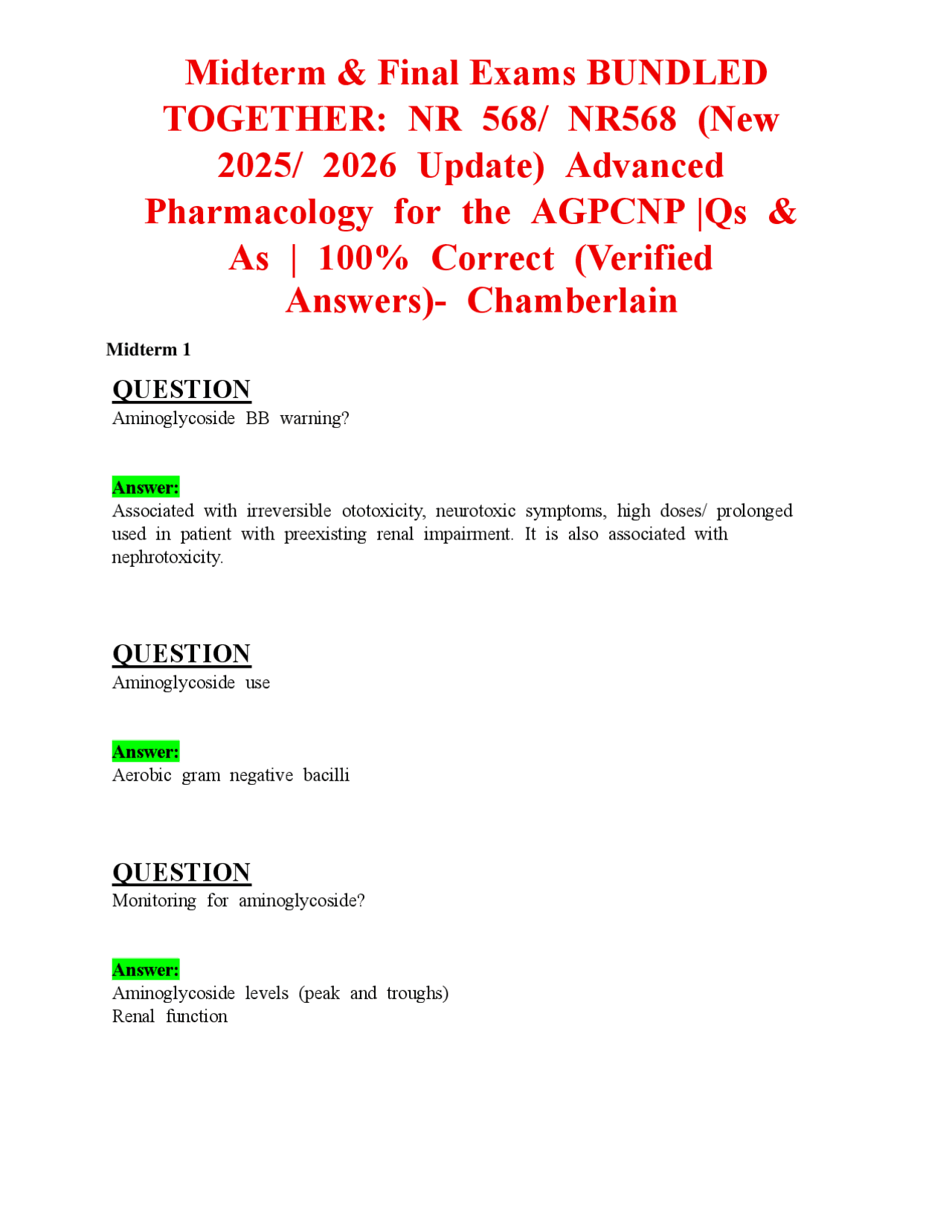 Midterm & Final Exams:NR568/NR 568 (New 2025/2026 Updates BUNDLE) 100% ...