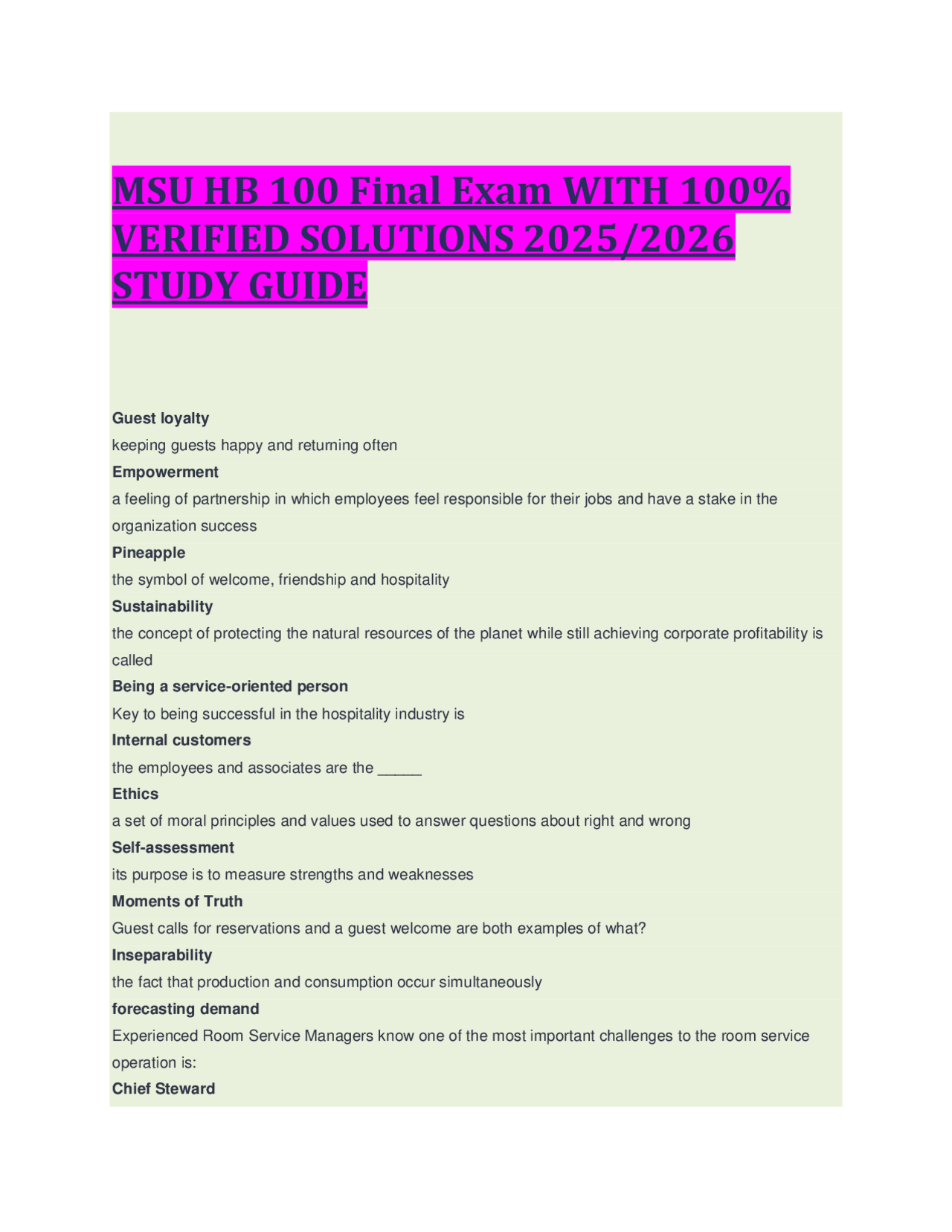 MSU HB 100 Final Exam WITH 100% VERIFIED SOLUTIONS 2025/2026 STUDY ...
