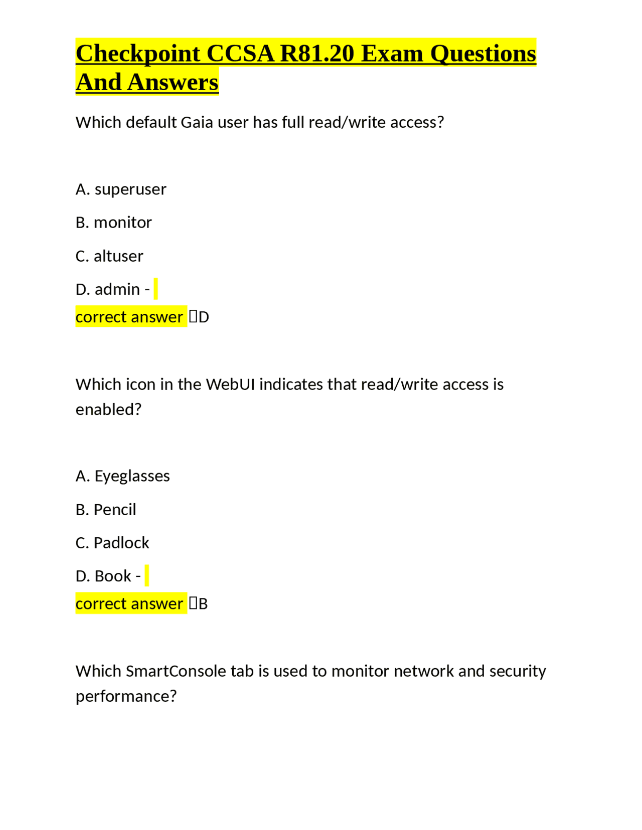 Checkpoint CCSA R81.20 Exam Questions And Answers | Exams Computer ...
