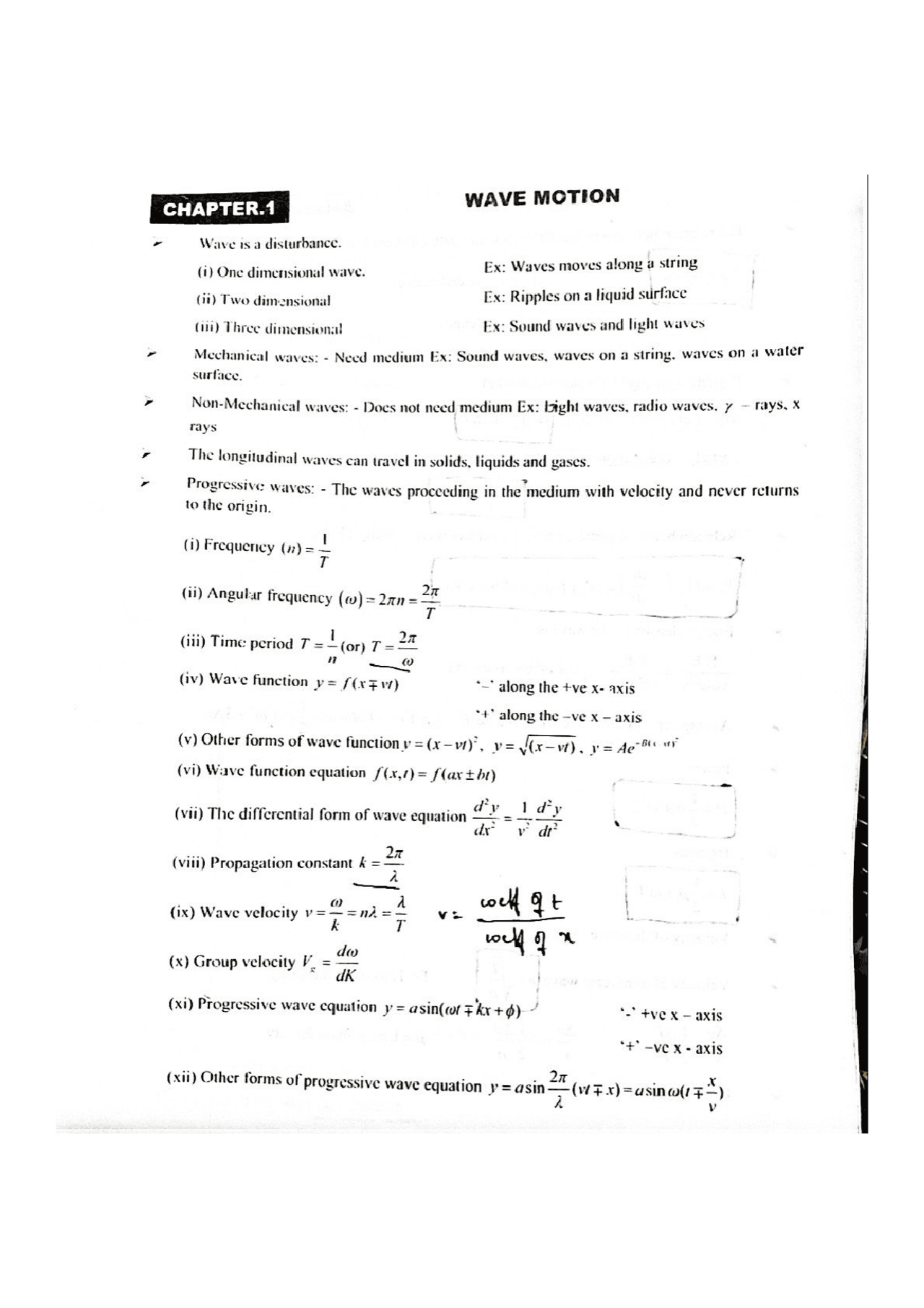 Wave motion class 12 | Cheat Sheet Physics | Docsity