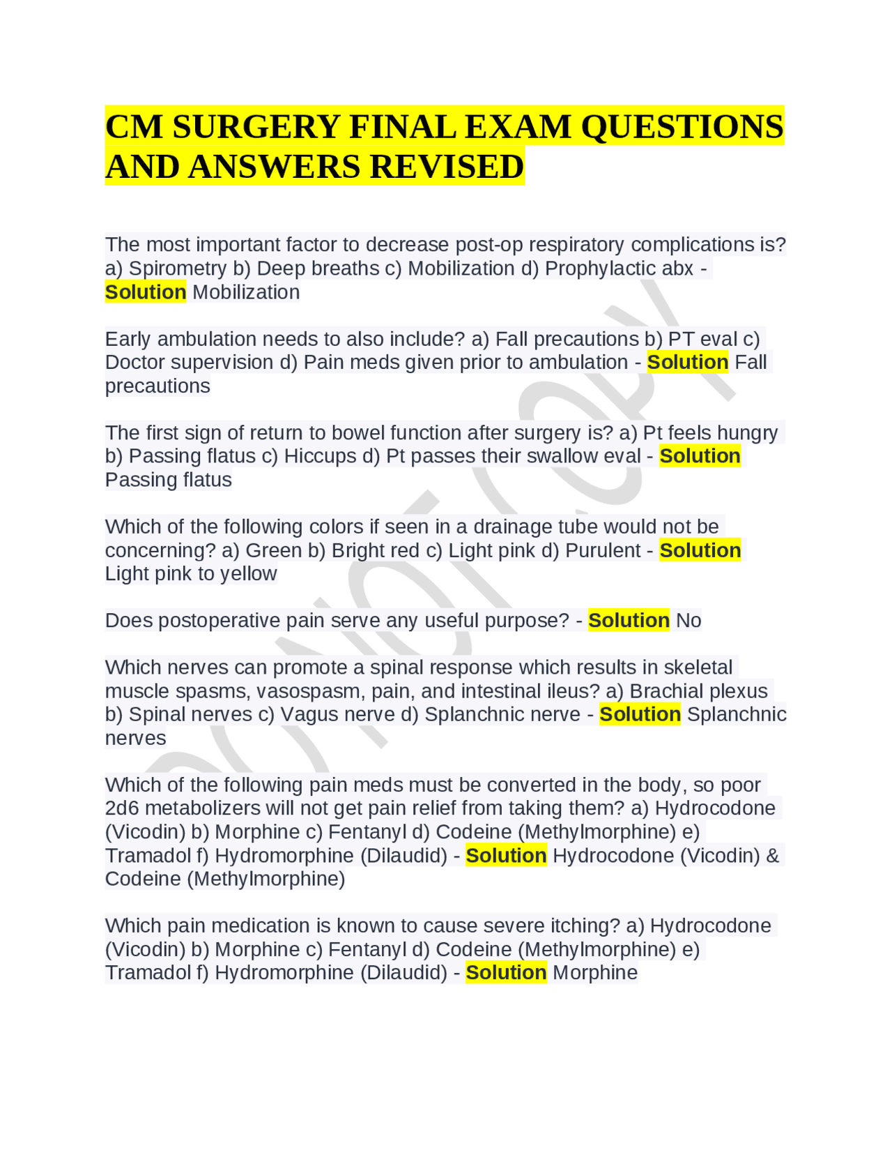 CM SURGERY FINAL EXAM QUESTIONS AND ANSWERS REVISED | Exams Nursing ...