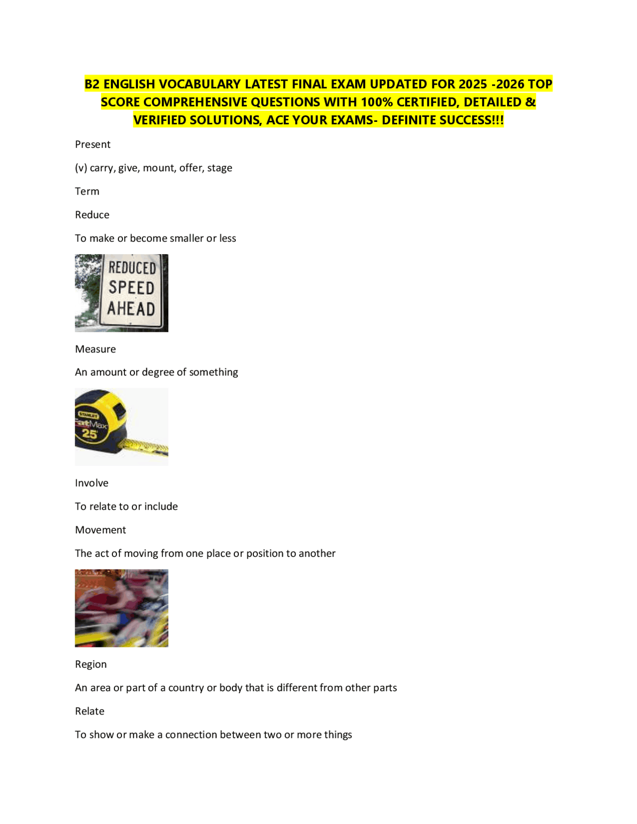 B2 ENGLISH VOCABULARY LATEST FINAL EXAM UPDATED FOR 2025 -2026 TOP ...