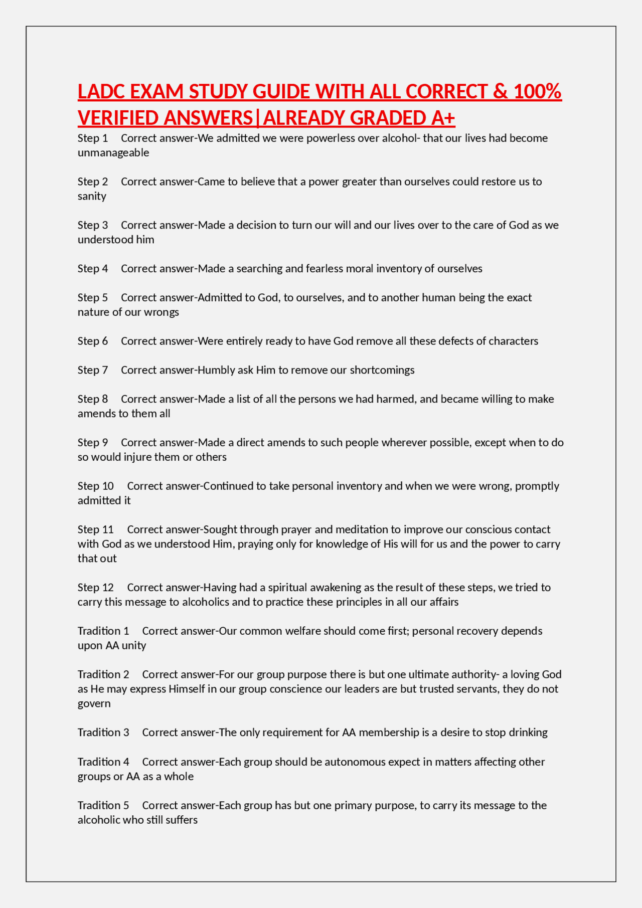 LADC EXAM STUDY GUIDE WITH ALL CORRECT & 100% VERIFIED ANSWERS|ALREADY ...