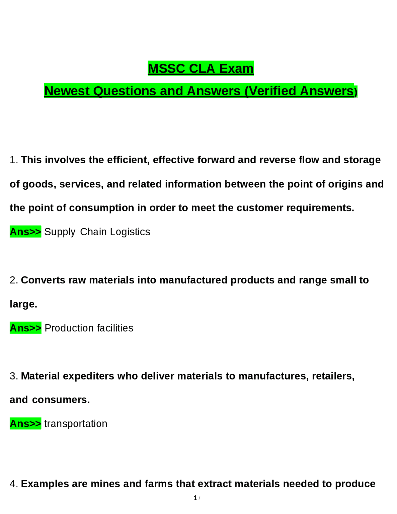 MSSC CLA Exam tested questions with revised correct answers, a+ ...