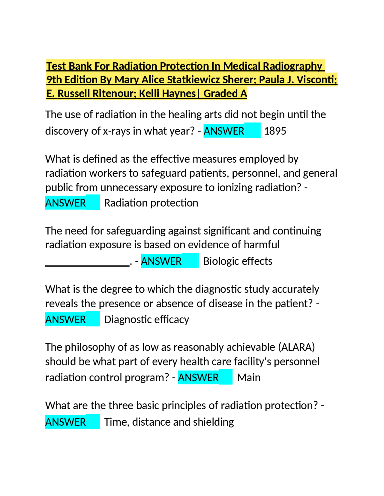 Test Bank For Radiation Protection In Medical Radiography 9th Edition ...