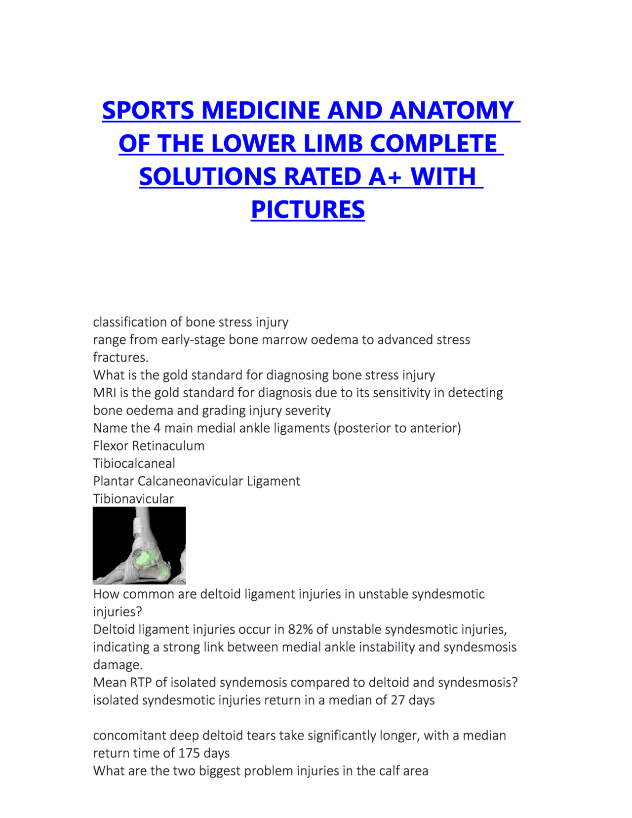 SPORTS MEDICINE AND ANATOMY OF THE LOWER LIMB COMPLETE SOLUTIONS, Exams ...