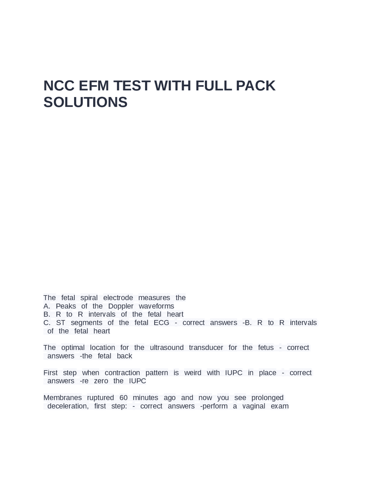 NCC EFM TEST WITH FULL PACK SOLUTIONS | Exams Advanced Education | Docsity