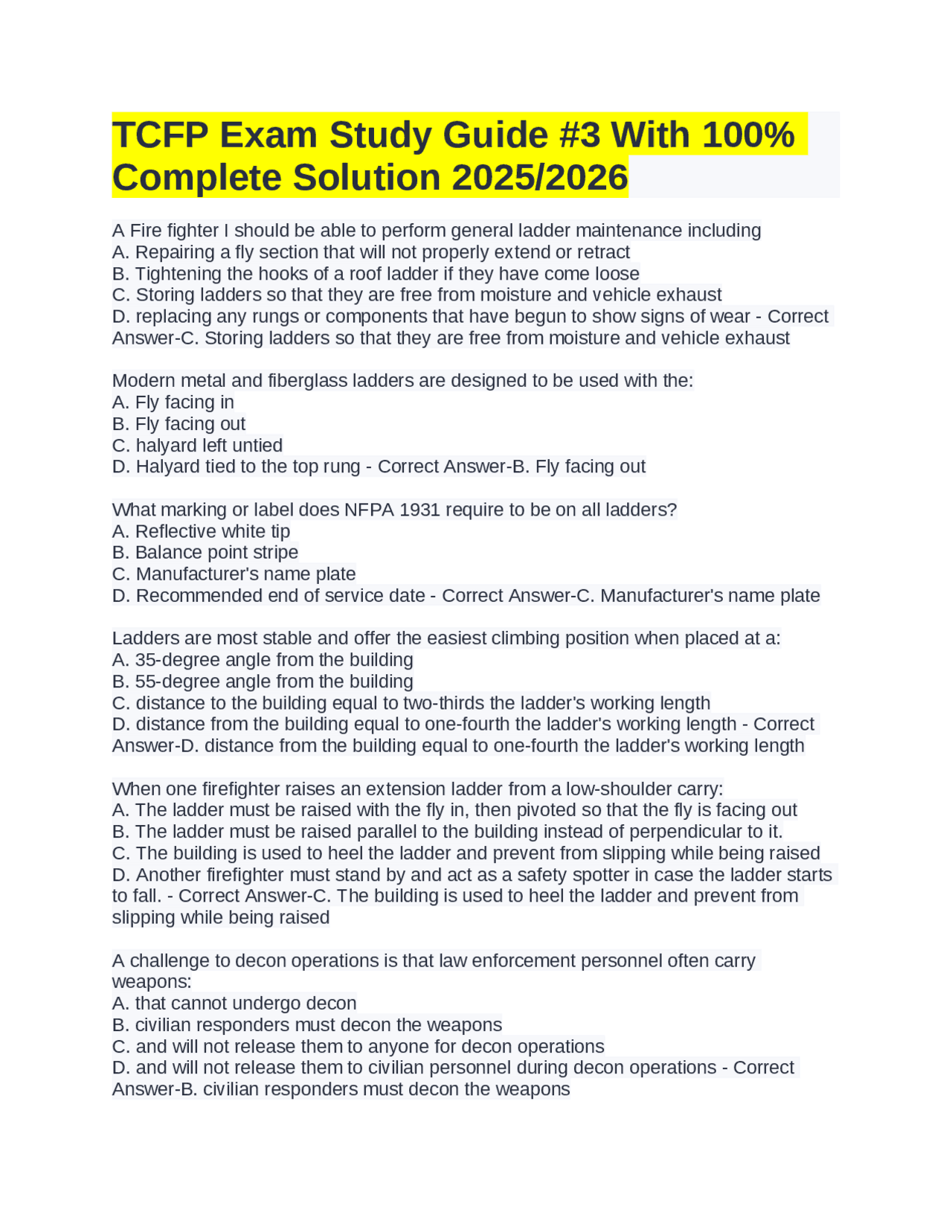 TCFP Exam Study Guide #3 With 100% Complete Solution 2025/2026 | Exams ...