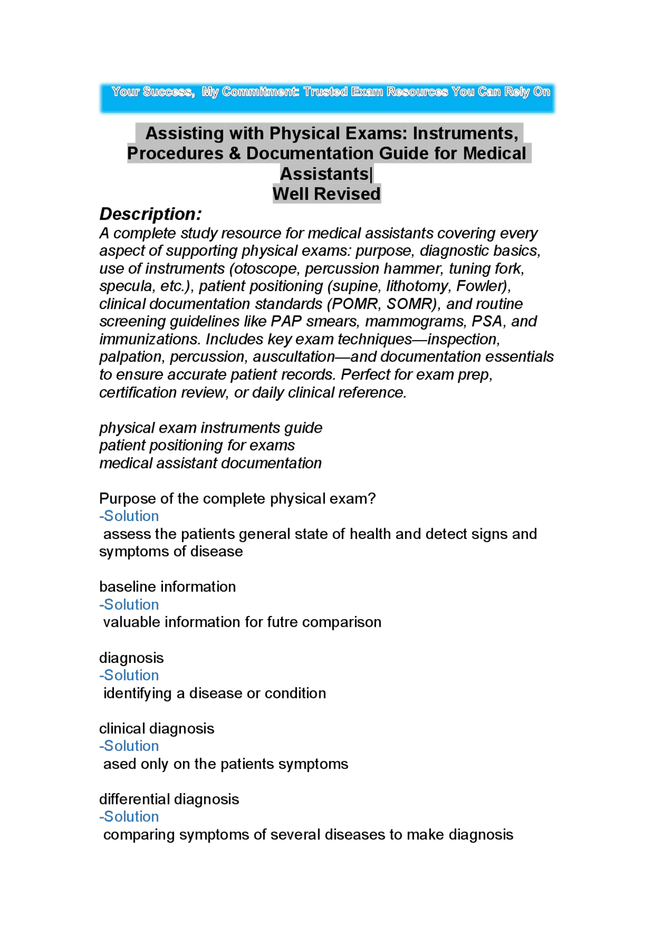 Assisting with Physical Exams: Instruments, Procedures & Documentation ...