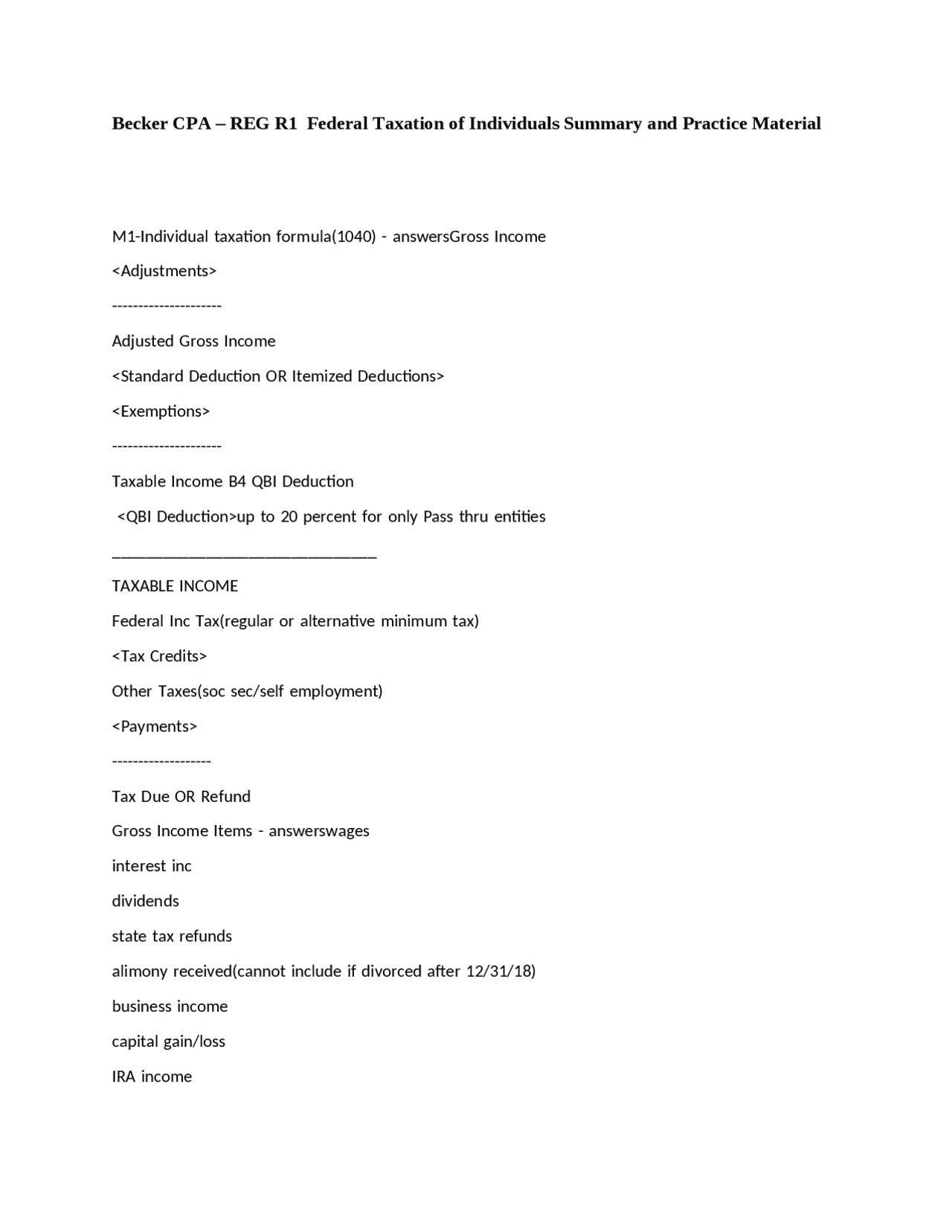 Becker CPA – REG R1 Federal Taxation of Individuals | Exams Accounting ...