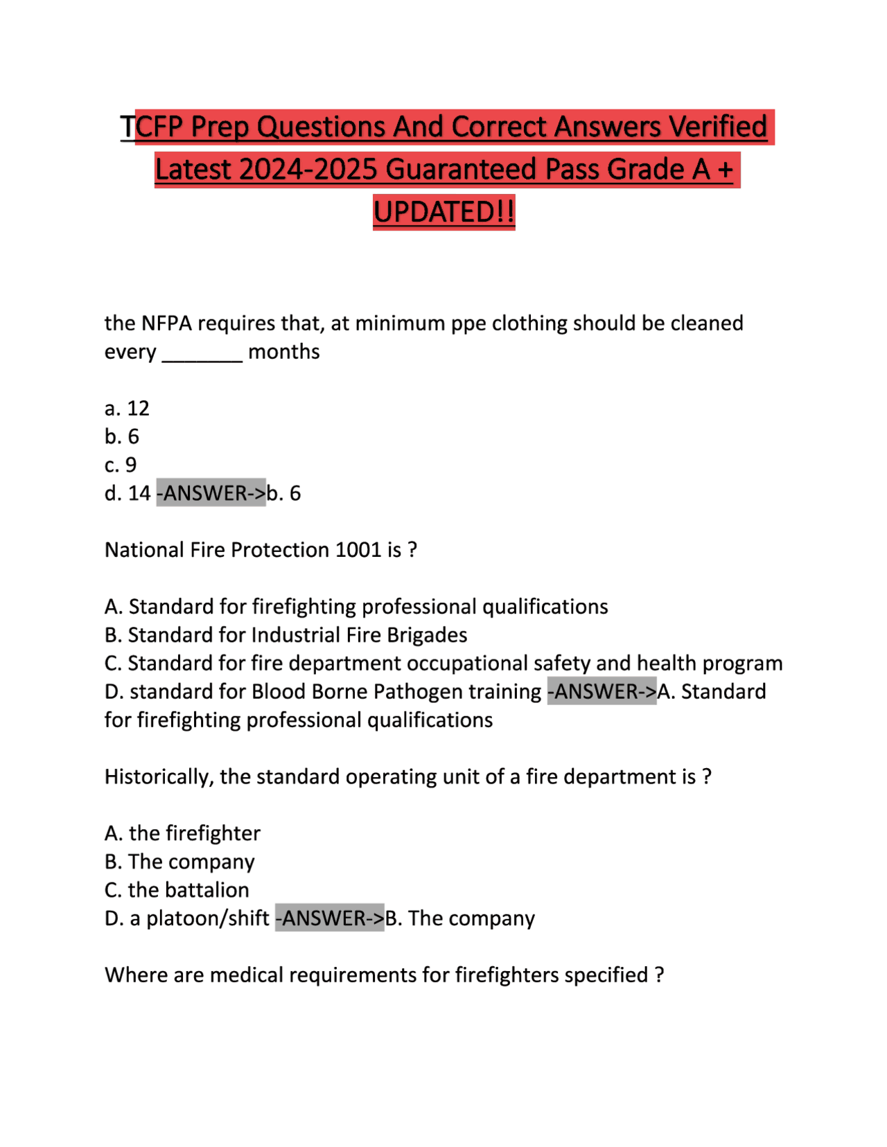 TCFP Prep Newest Version as of 2025/2026 Actual Questions and Answers ...