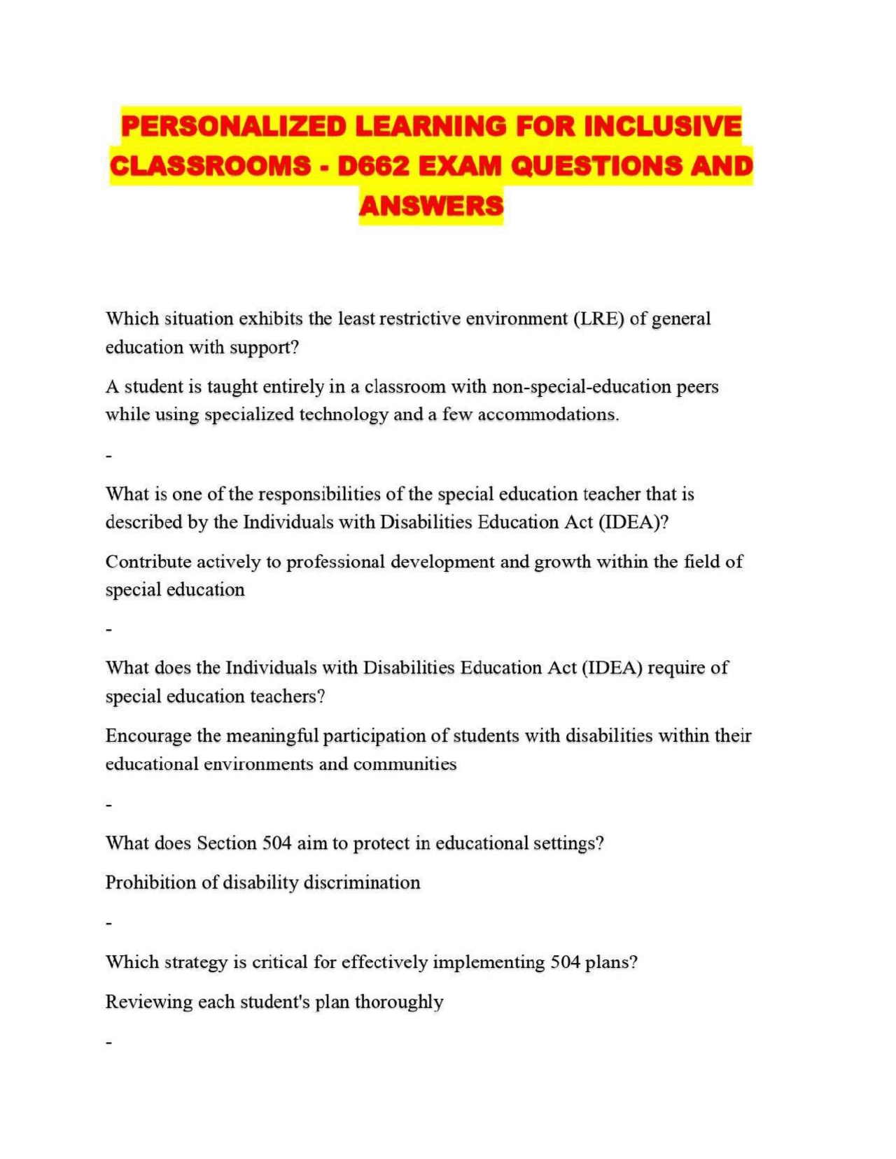 Personalized learning for inclusive classrooms d662 exam questions and ...