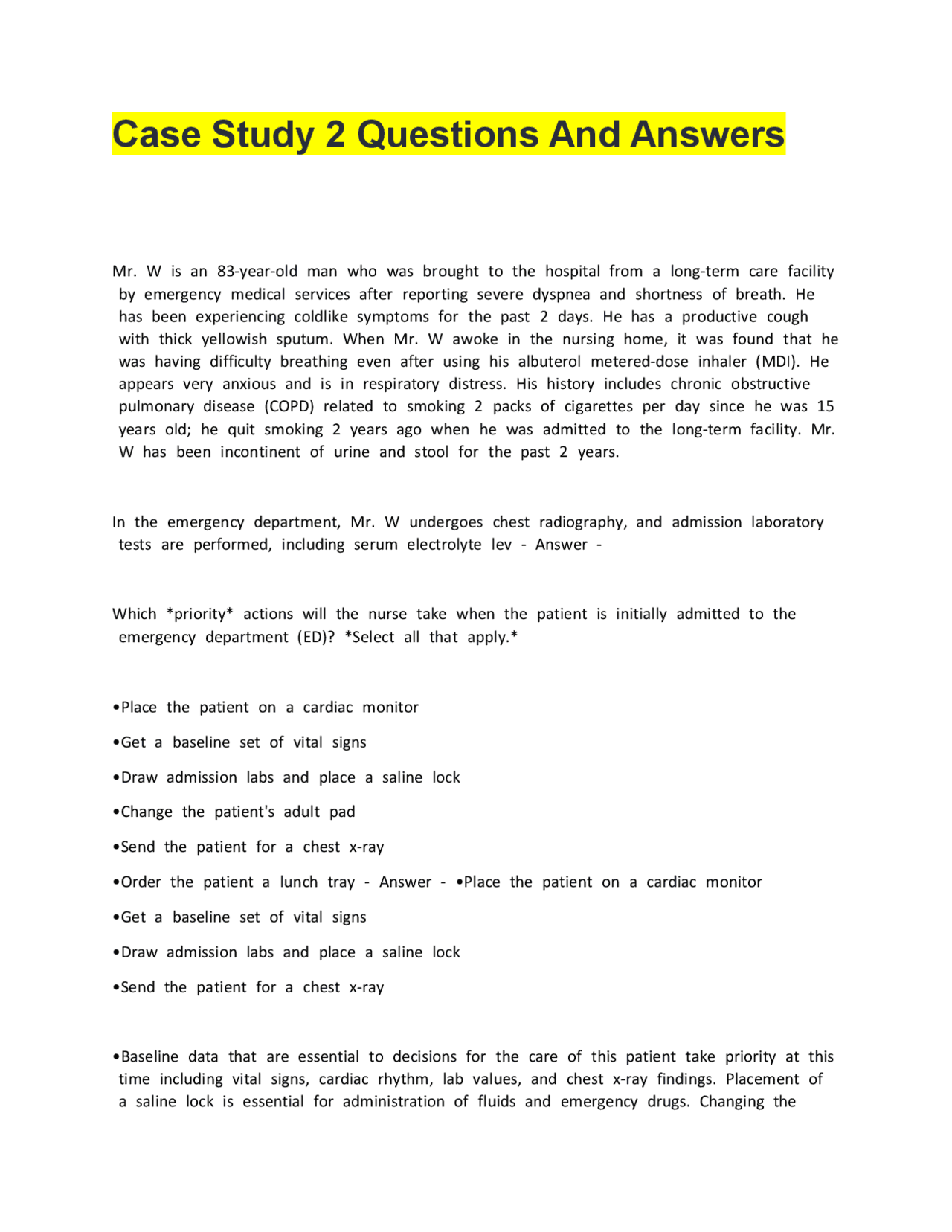 Case Study 2 Questions And Answers.pdf | Exams Nursing | Docsity
