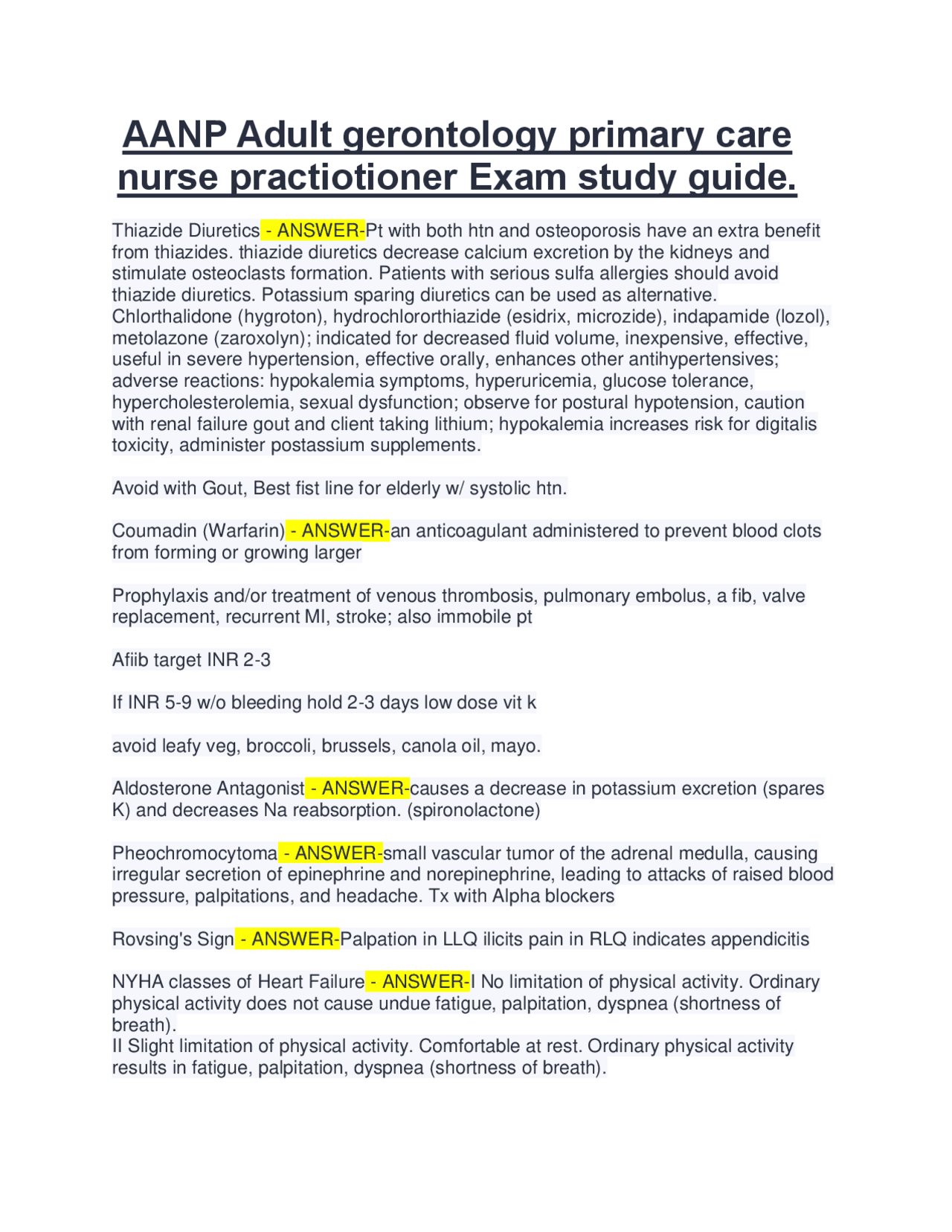 AANP Adult gerontology primary care nurse practitioner Exam study guide ...
