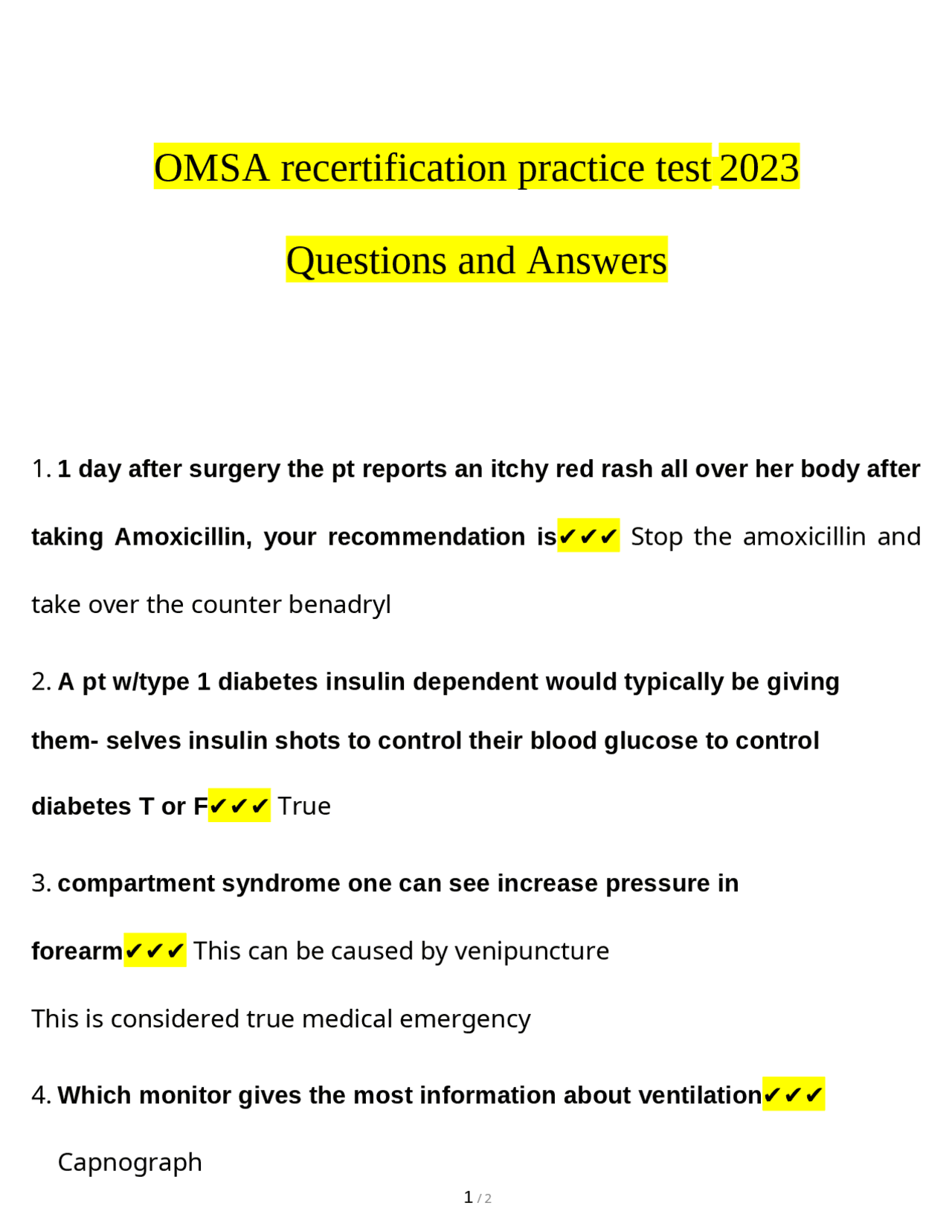 OMSA recertification practice test tested questions with revised ...