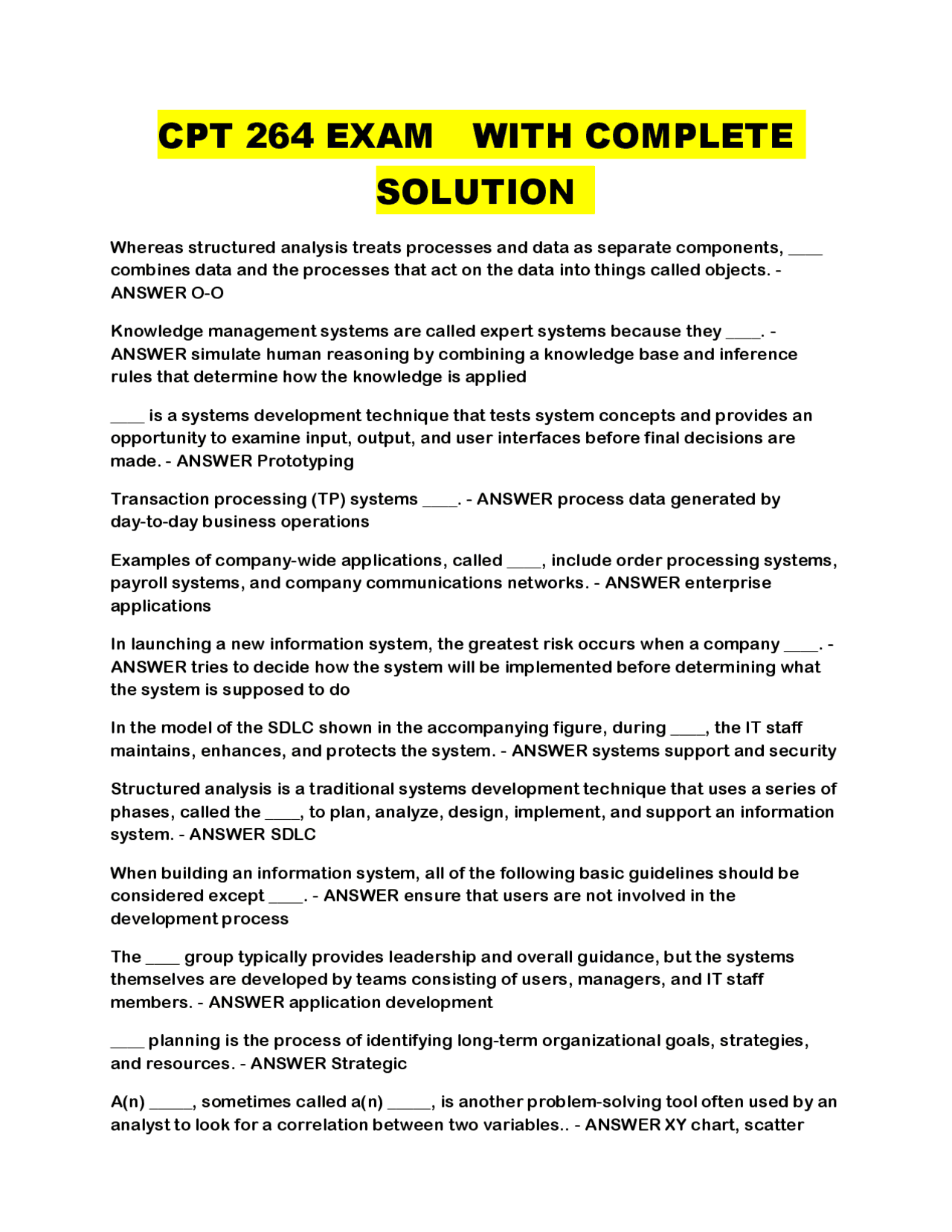 CPT 264 EXAM WITH COMPLETE SOLUTION | Exams Advanced Education | Docsity