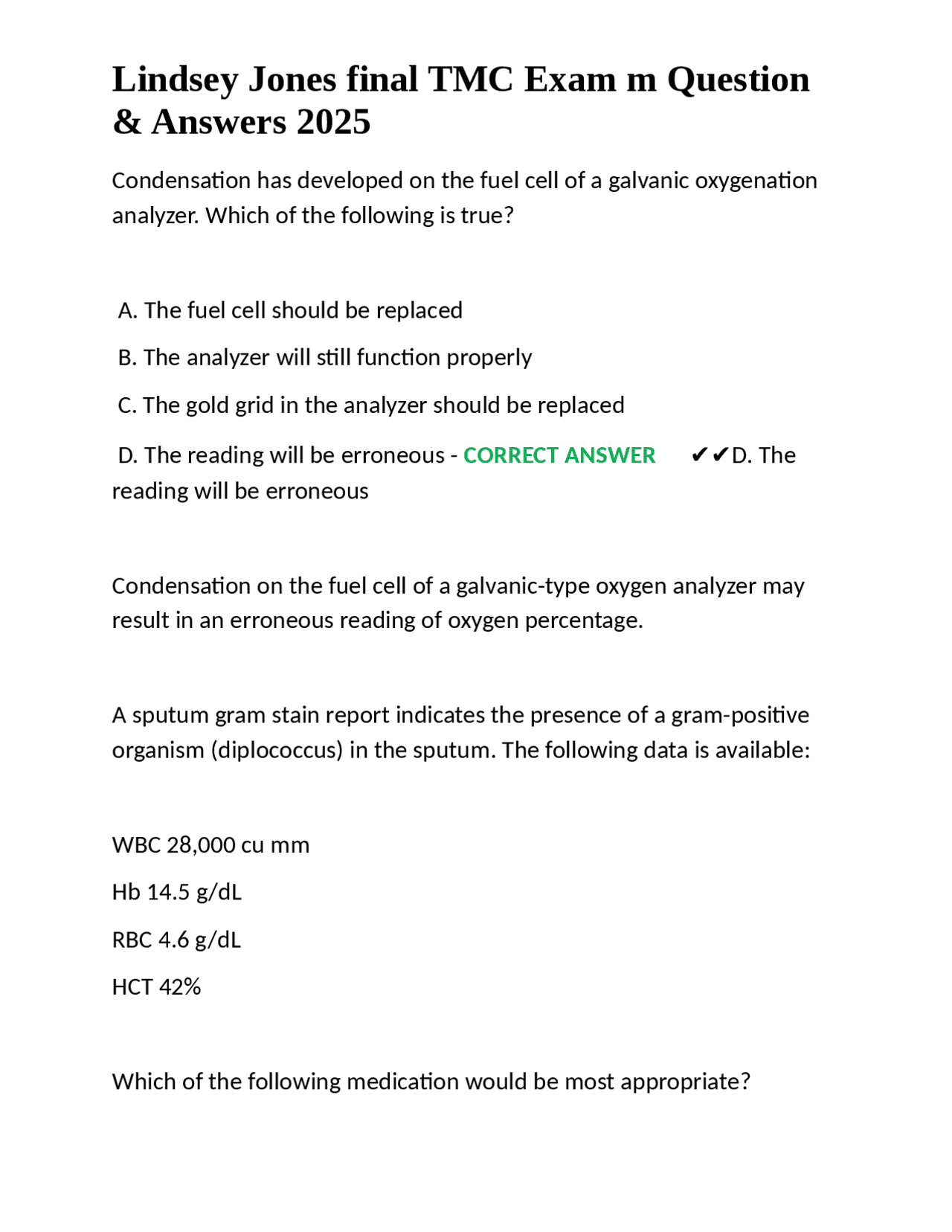 Lindsey Jones final TMC Exam m Question & Answers 2025 | Exams Nursing ...
