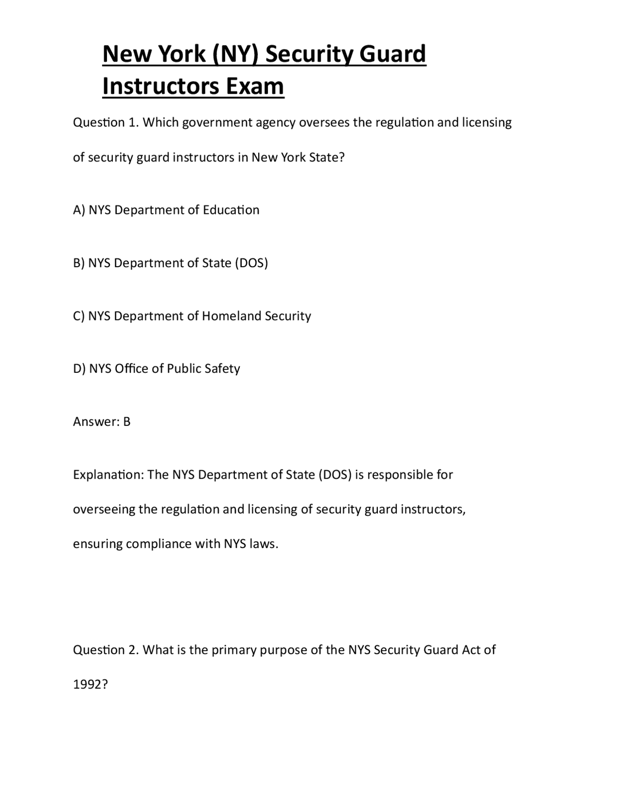 New York (NY) Security Guard Instructors Exam | Exams Technology | Docsity