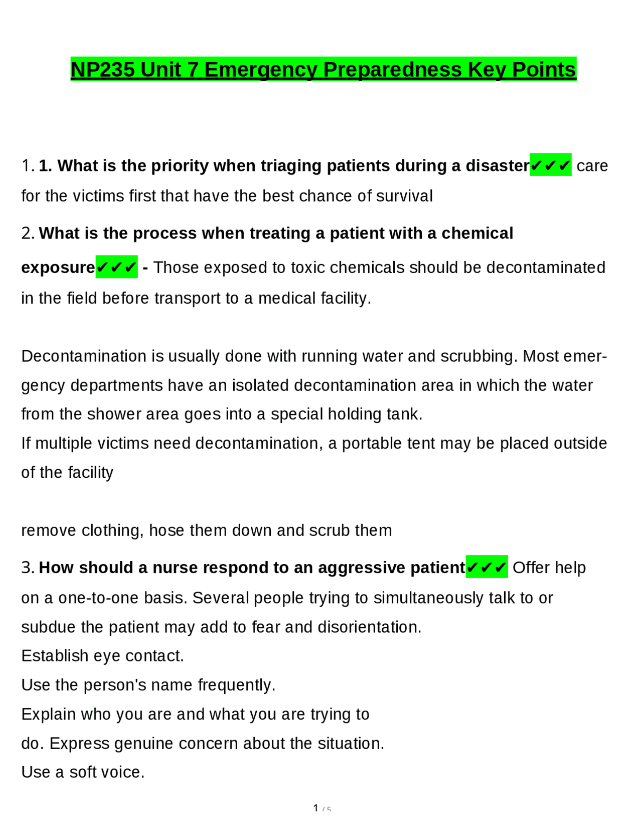 NP235 Unit 7 Emergency Preparedness tested questions with revised ...