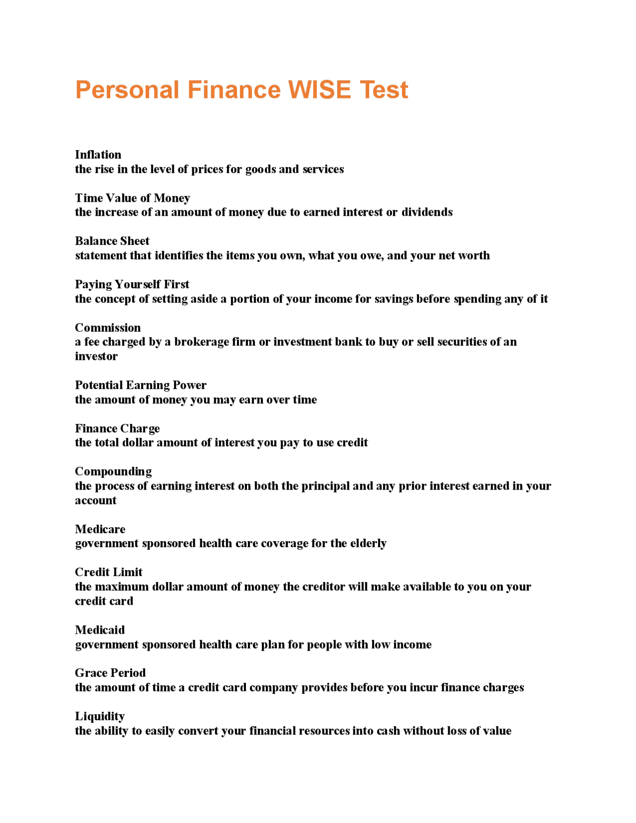 Personal Finance WISE Test Questions and Answers Solved 100% | Exams ...