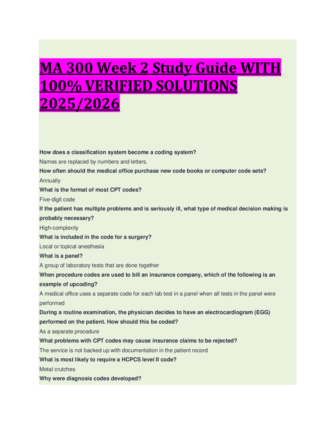 MA 300 Week 2 Study Guide WITH 100% VERIFIED SOLUTIONS 2025/2026 ...