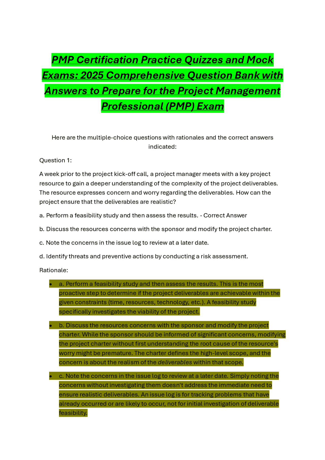 PMP Certification Practice Quizzes and Mock Exams: 2025 Comprehensive Question Bank | Exams ...