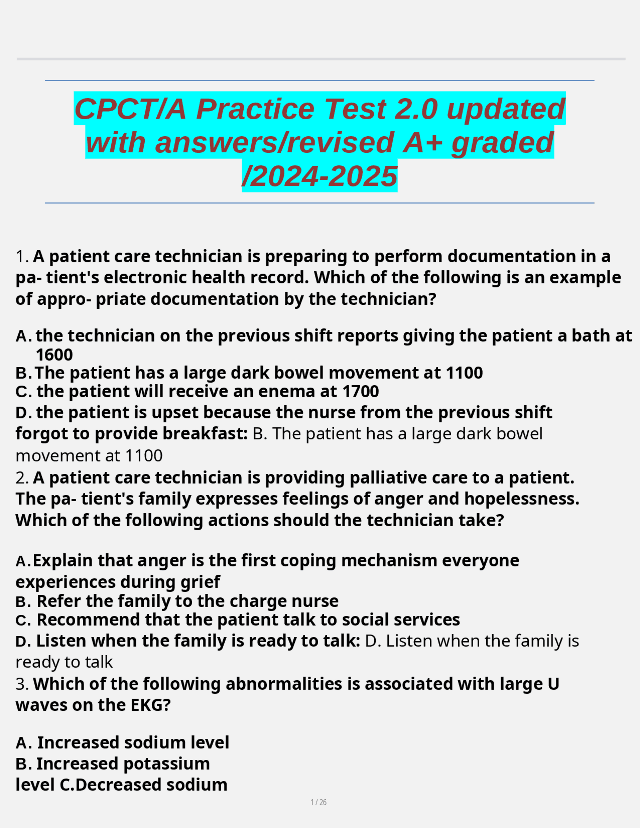 CPCT/A Practice Test 2.0 updated with answers/revised A+ graded /2024 ...