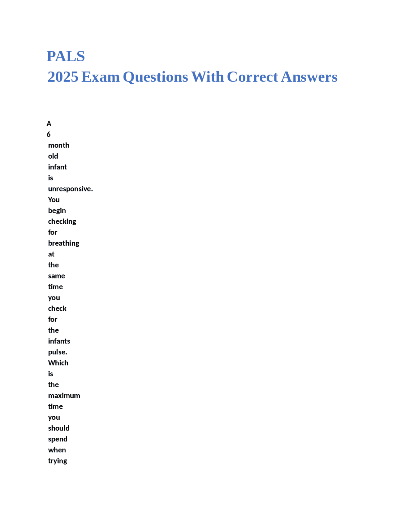 PALS 2025 Exam Questions With Correct Answers | Exams Medicine | Docsity