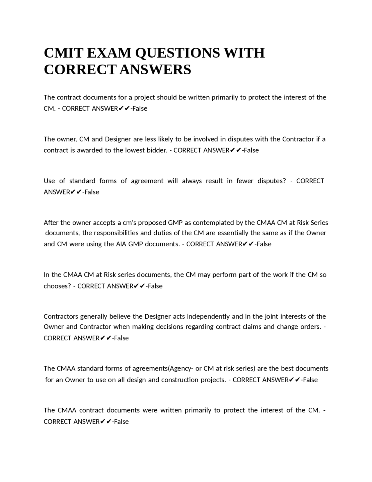 CMIT Exam Questions With Correct Answers | Exams Nursing | Docsity