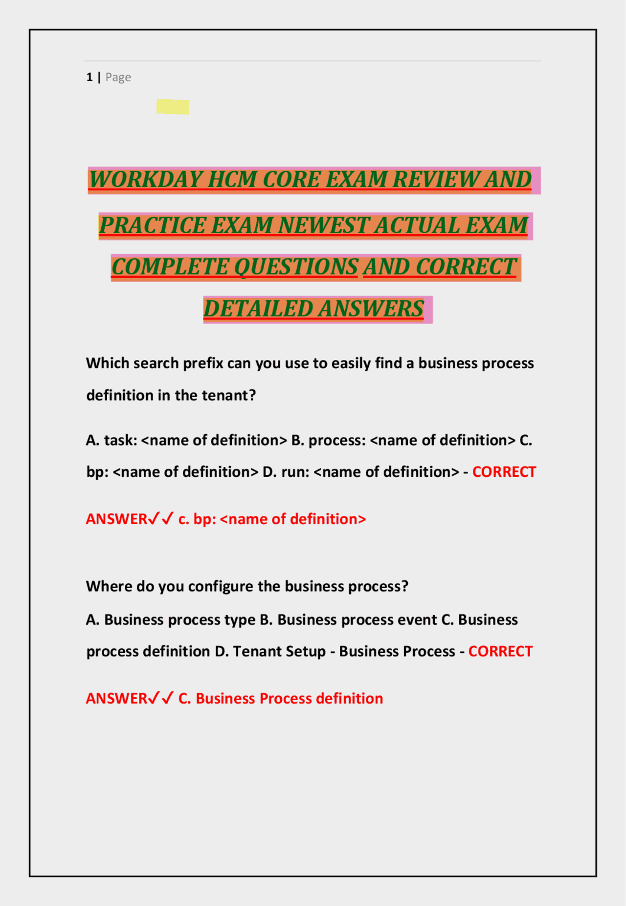 WORKDAY HCM CORE EXAM REVIEW AND PRACTICE EXAM NEWEST ACTUAL EXAM COMPLETE QUESTIONS AN | Exams ...
