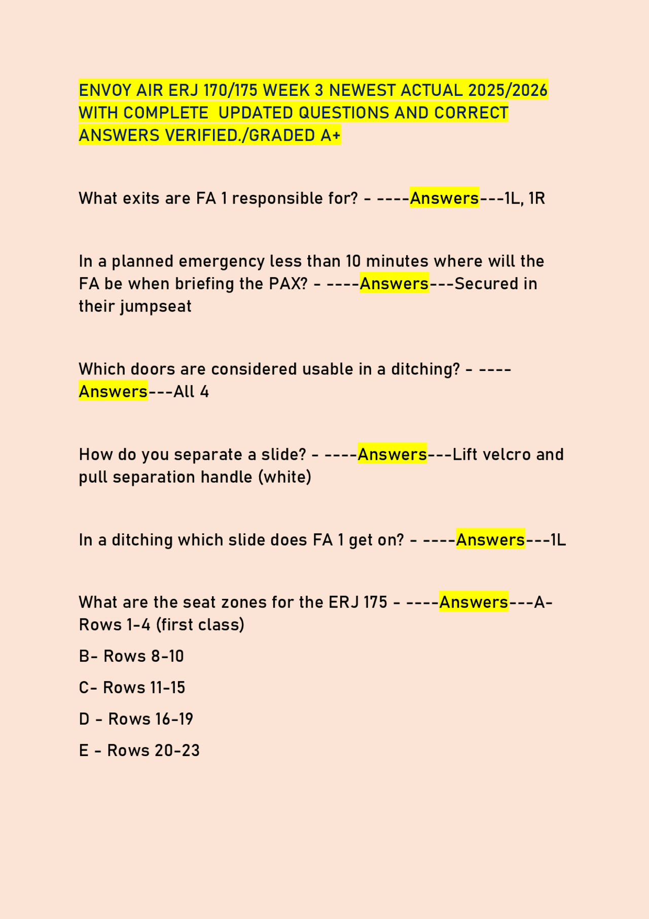 ENVOY AIR ERJ 170/175 WEEK 3 NEWEST ACTUAL 2025/2026 WITH COMPLETE ...