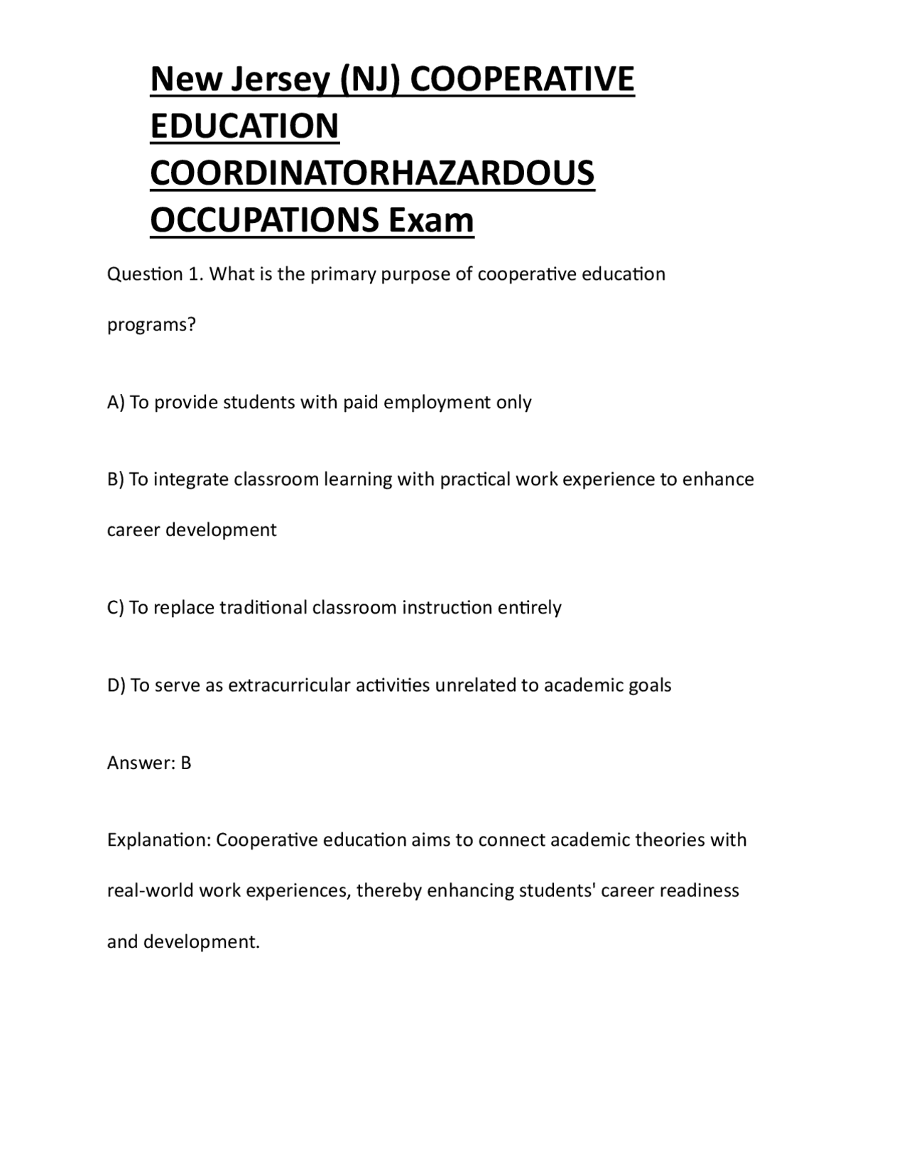New Jersey (NJ) COOPERATIVE EDUCATION COORDINATOR/HAZARDOUS OCCUPATIONS ...