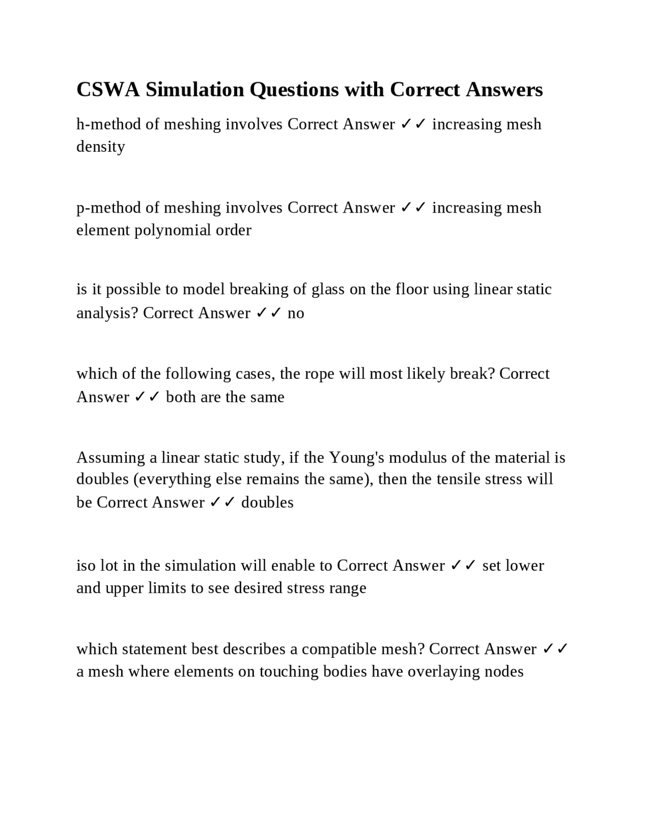 CSWA Simulation Questions with Correct Answers | Exams Engineering ...