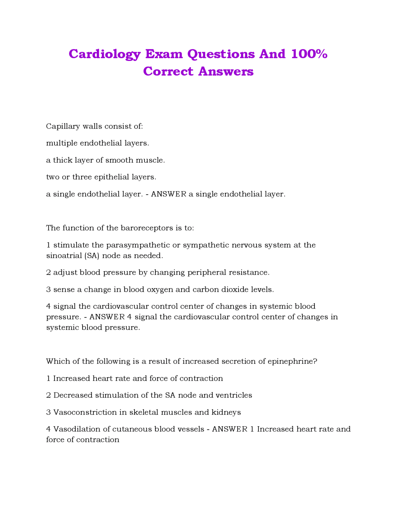 Cardiology Exam Questions And 100% Correct Answers | Exams Cardiology ...