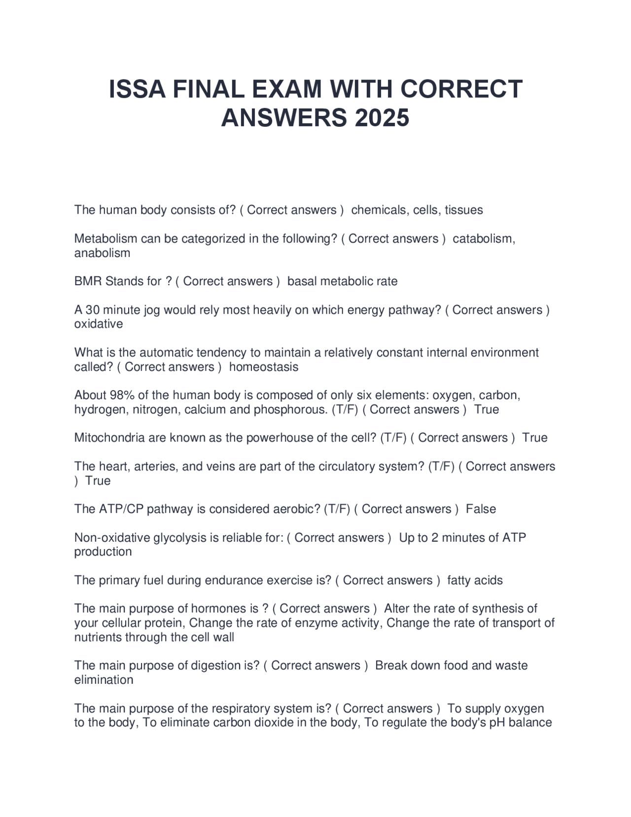 ISSA FINAL EXAM WITH CORRECT ANSWERS 2025 | Exams Medical Sciences ...