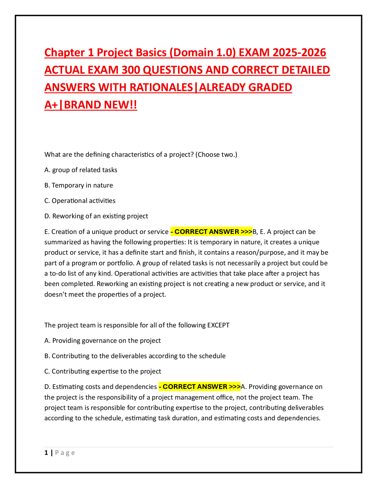 Project Management Exam Questions and Answers 2025-2026 | Exams Nursing ...