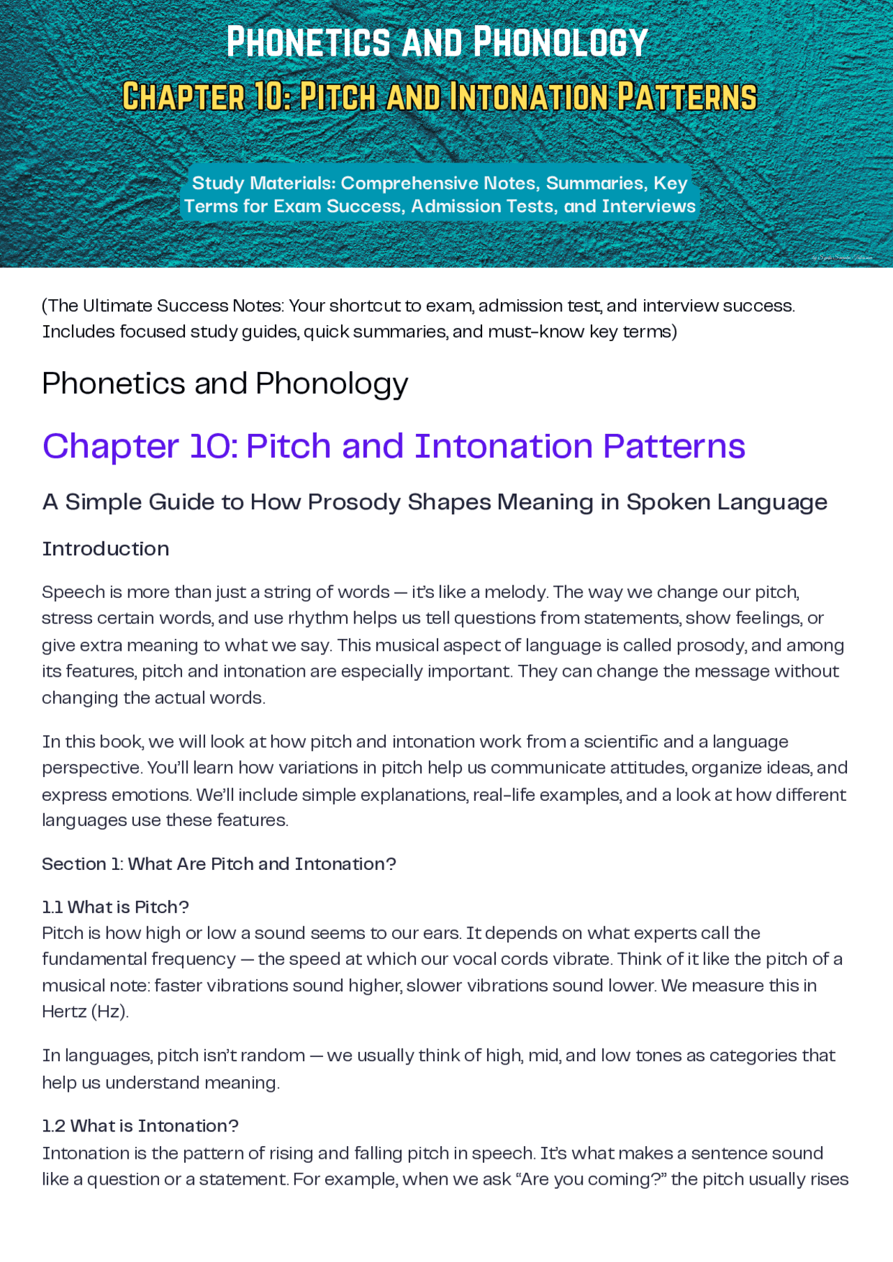 Chapter 10 Phonetics and Phonology: Pitch and Intonation Patterns ...