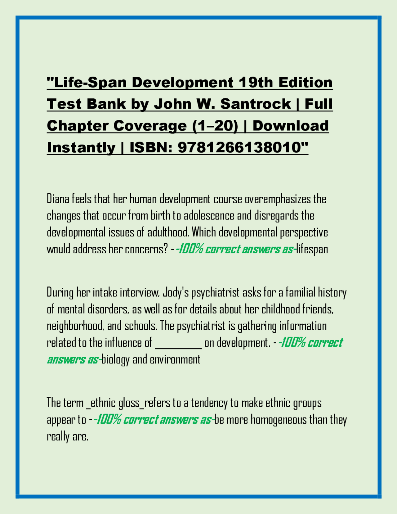 "Life-Span Development 19th Edition Test Bank by John W. Santrock ...
