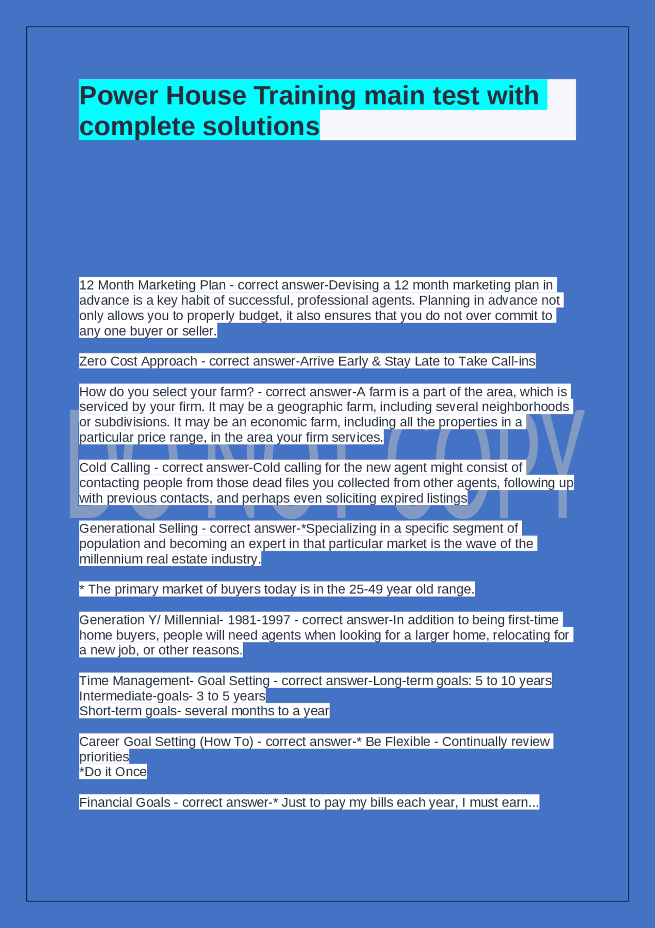 Power House Training main test with complete solutions. | Exams ...