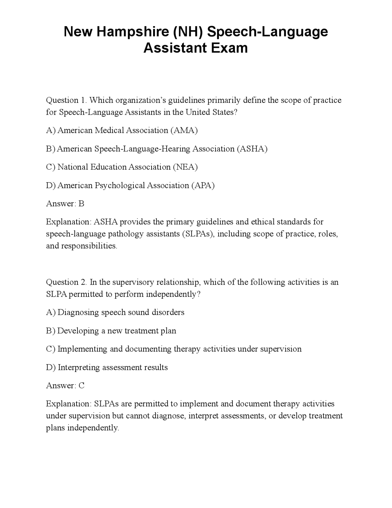 New Hampshire (NH) Speech-Language Assistant Exam | Exams Technology ...