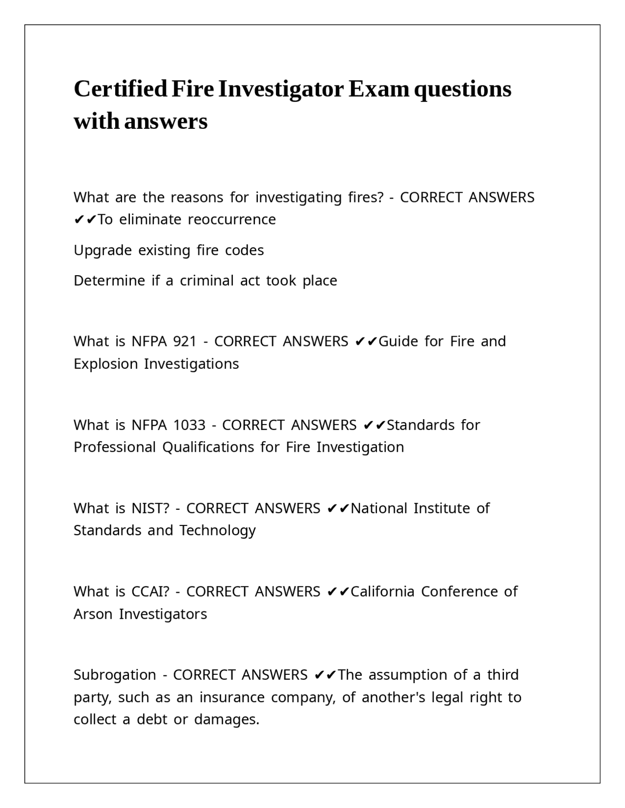 Fire Investigator Exam Questions and Answers: A Comprehensive Review ...