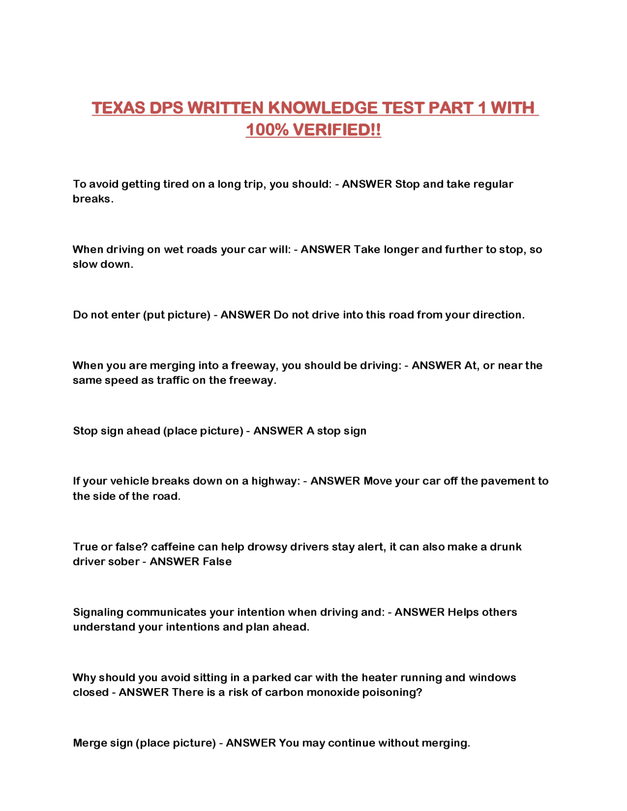 Texas DPS Written Knowledge Test: Practice Questions and Answers ...