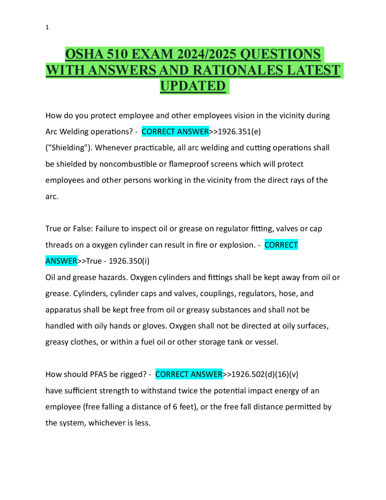 OSHA 510 EXAM 2024/2025 QUESTIONS WITH ANSWERS AND RATIONALES LATEST ...