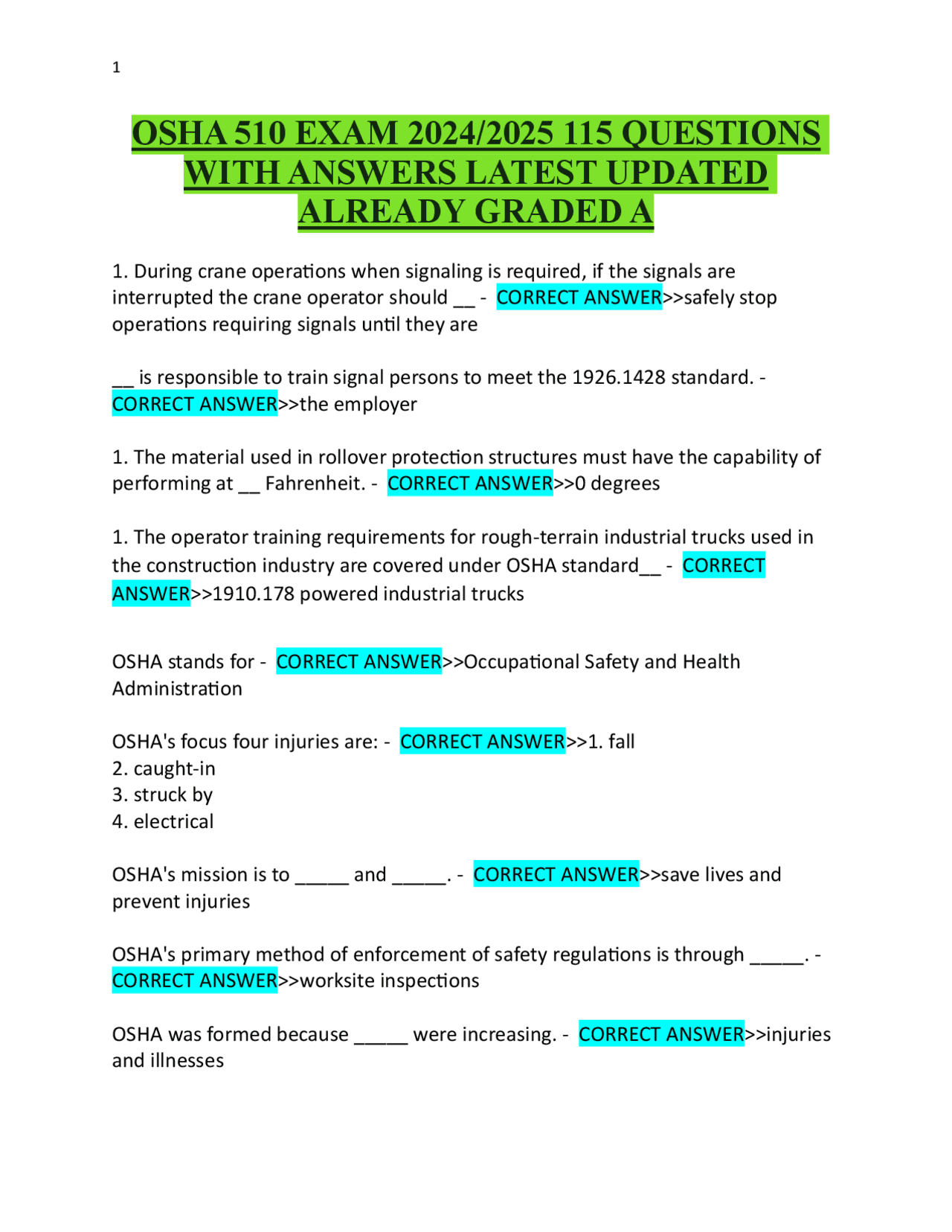 OSHA 510 EXAM 2024/2025 115 QUESTIONS WITH ANSWERS LATEST UPDATED ...