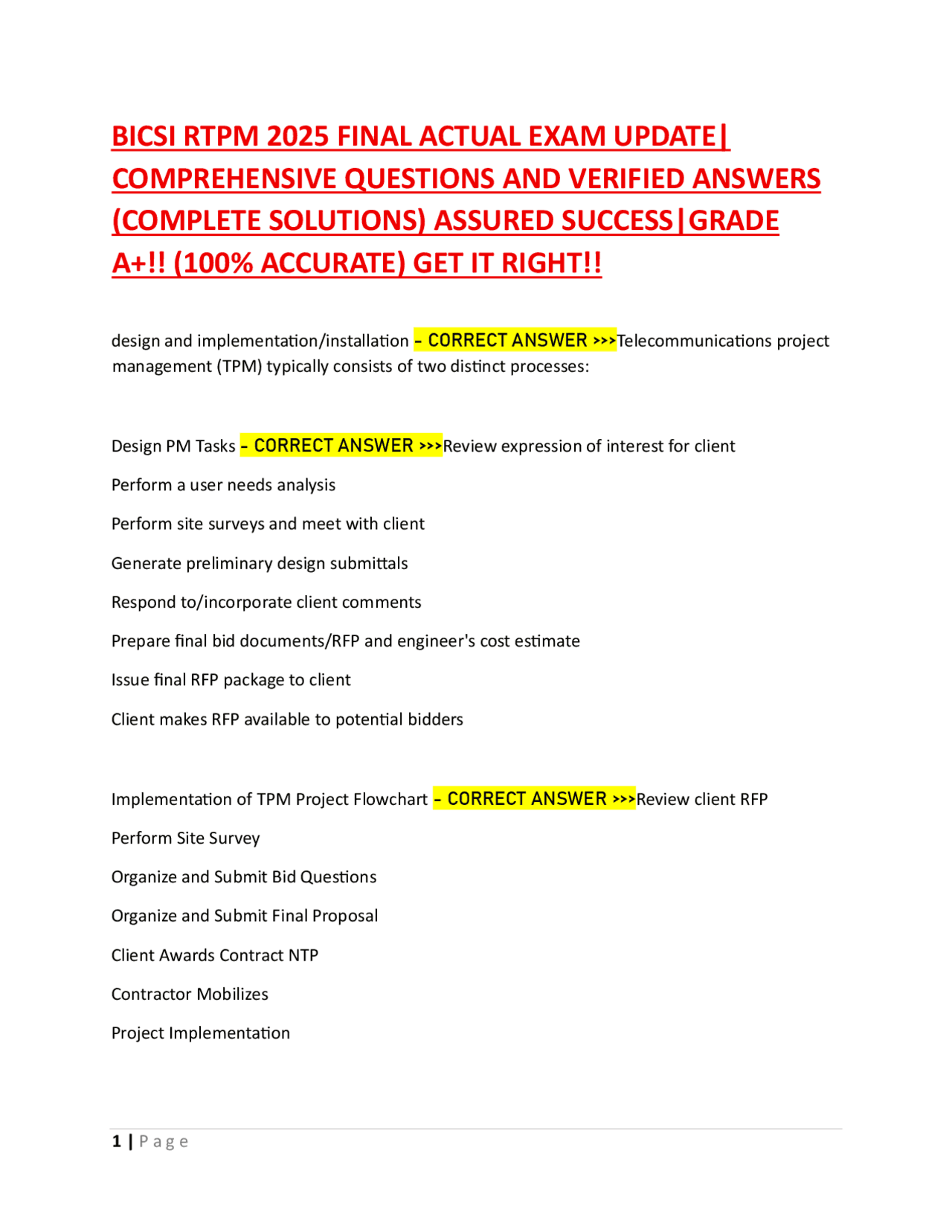 BICSI RTPM 2025 FINAL ACTUAL EXAM UPDATE| COMPREHENSIVE QUESTIONS AND ...