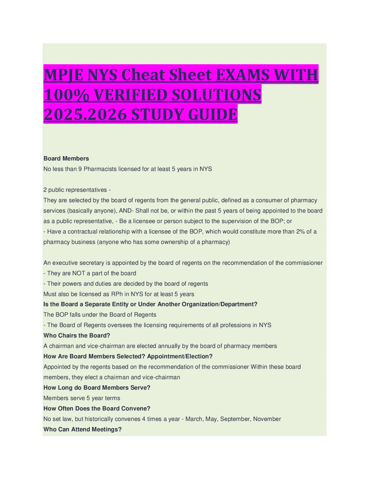 MPJE NYS Cheat Sheet EXAMS WITH 100% VERIFIED SOLUTIONS 2025.2026 STUDY GUIDE | Exams Health ...